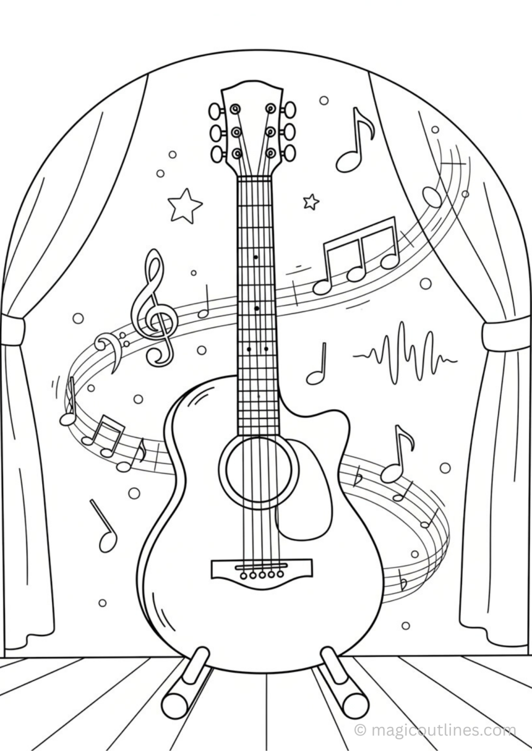 Guitar With Music Notes Coloring Page – Fun Music Learning Activities ...